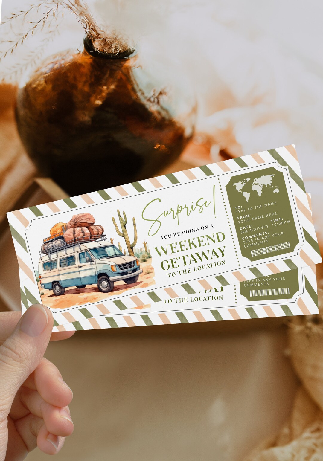 Surprise Trip Weekend Getaway Gift Certificate Printable and Greenery ...