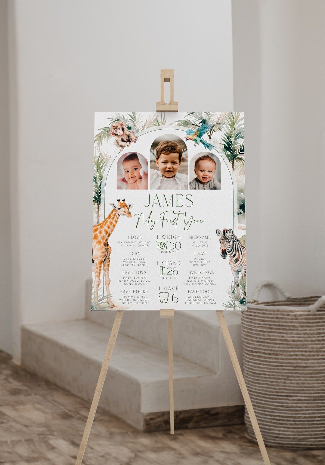 Zoo Animals First Year Milestone Photo Board, Editable Safary 1st ...