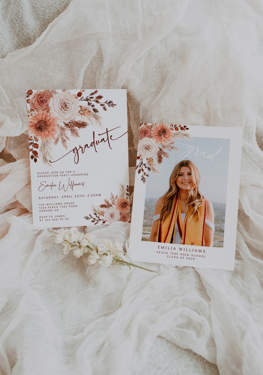 Bohemian Graduation Announcement Photo Invitation Card Template, Autumn ...