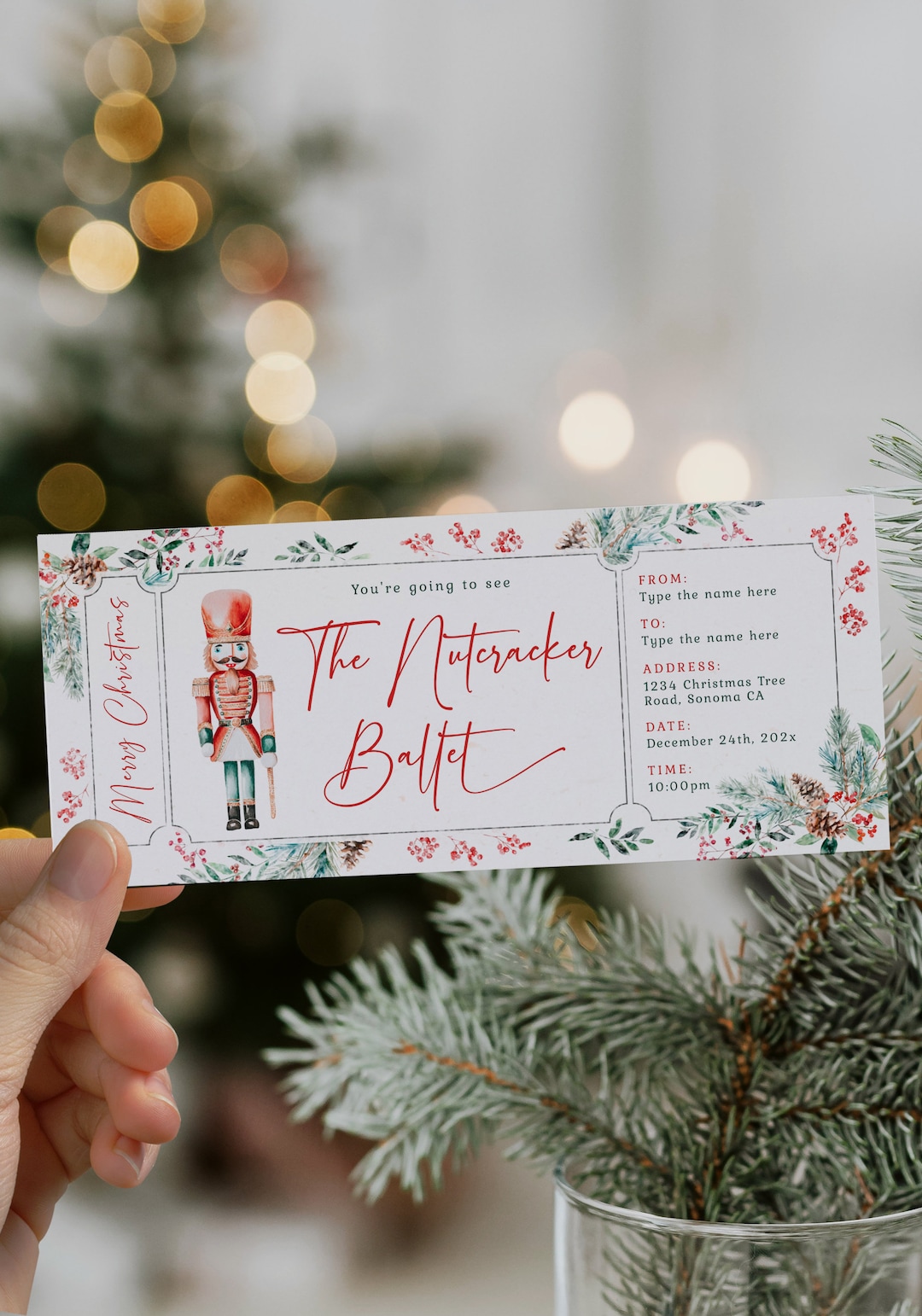 Christmas Nutcracker Ballet Surprise Gift Ticket Template, Winter ...