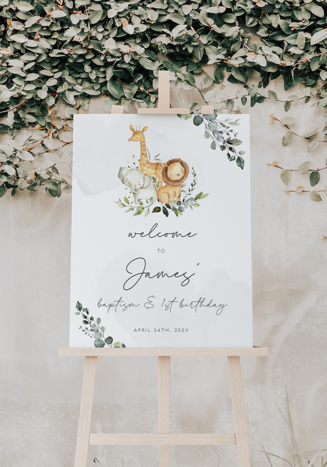 Safari Animals Baptism and 1st Birthday Welcome Sign Printable, First ...