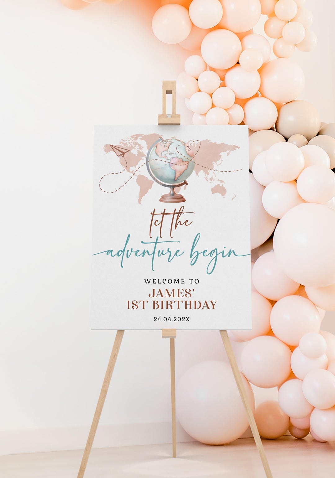 Let the Adventure Begin 1st Birthday Welcome Sign Printable, World ...
