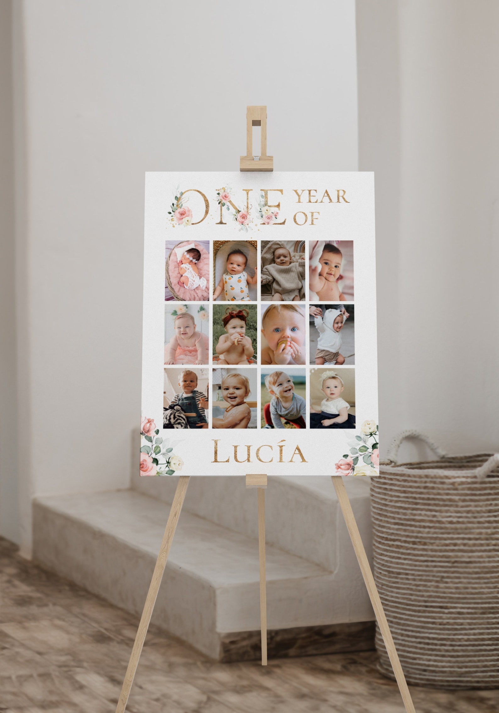 First Year Photo Board Template 1st Birthday Photo Collage - Etsy