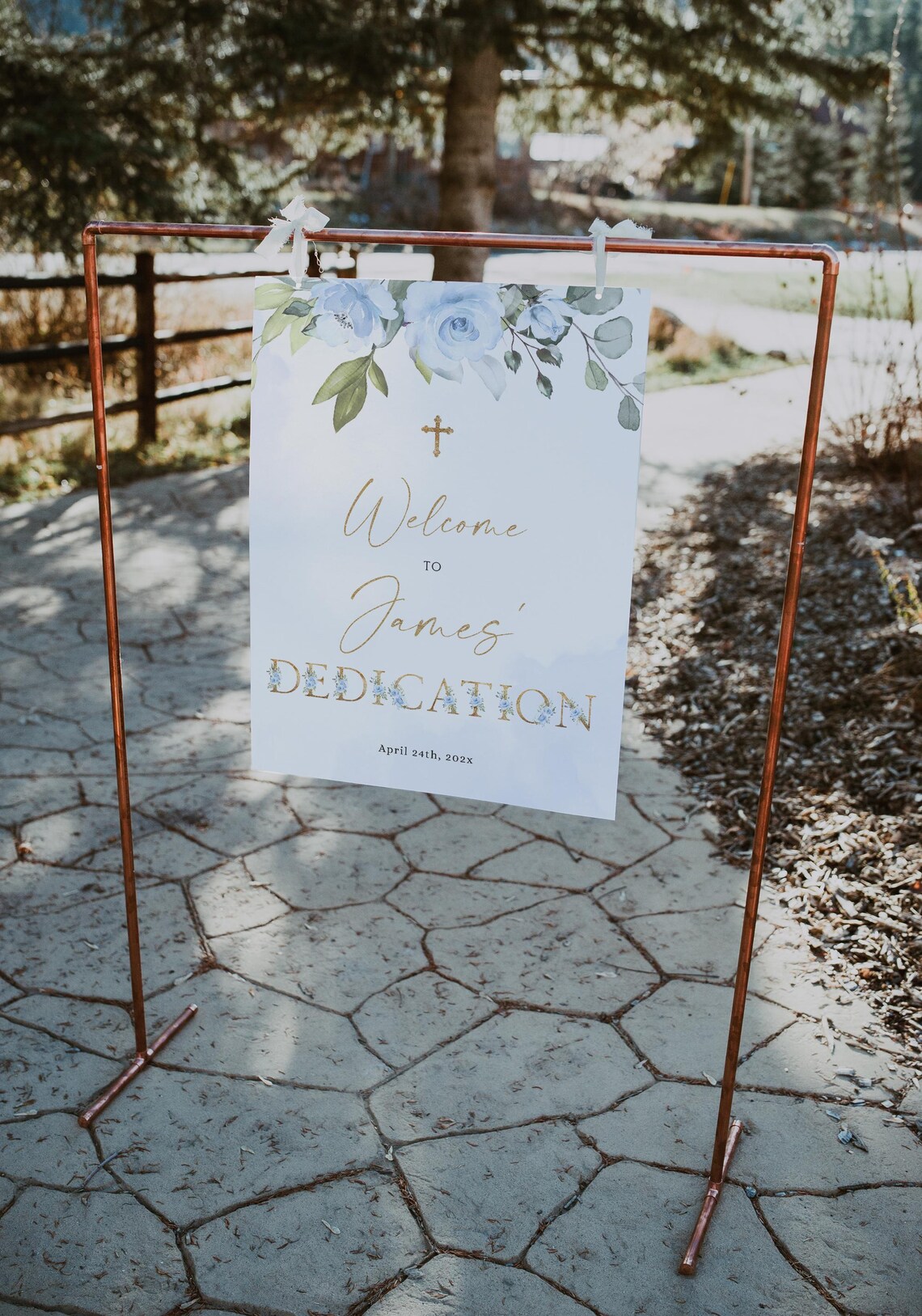 Green and Blue Floral Dedication Welcome Sign Printable, Modern Boy ...