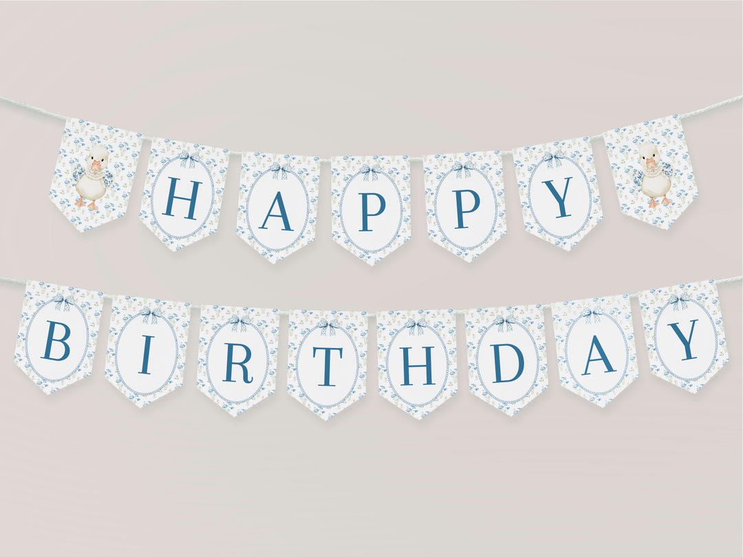 Blue Chinoiserie Happy Birthday Banner Printable French Toile Silly ...