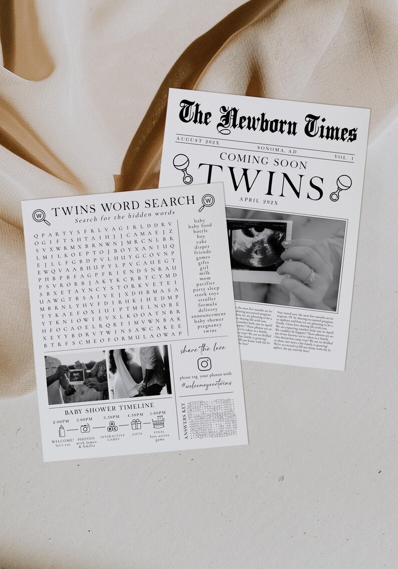 Baby Shower Pregnancy Announcement Twins Coming Soon Black & White ...