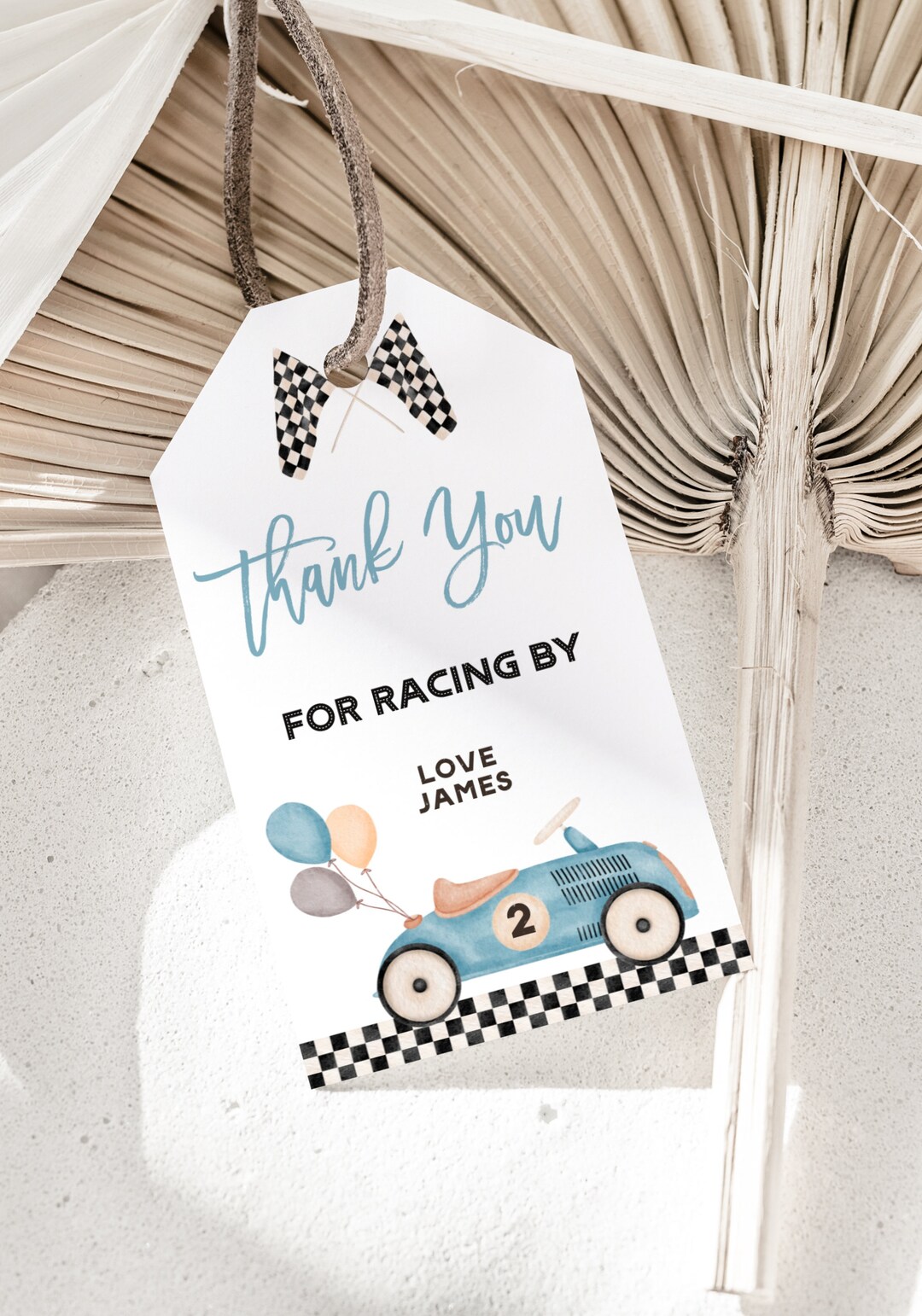 Blue Race Car Birthday Thank You Tag Template, Editable Favor Tag for ...