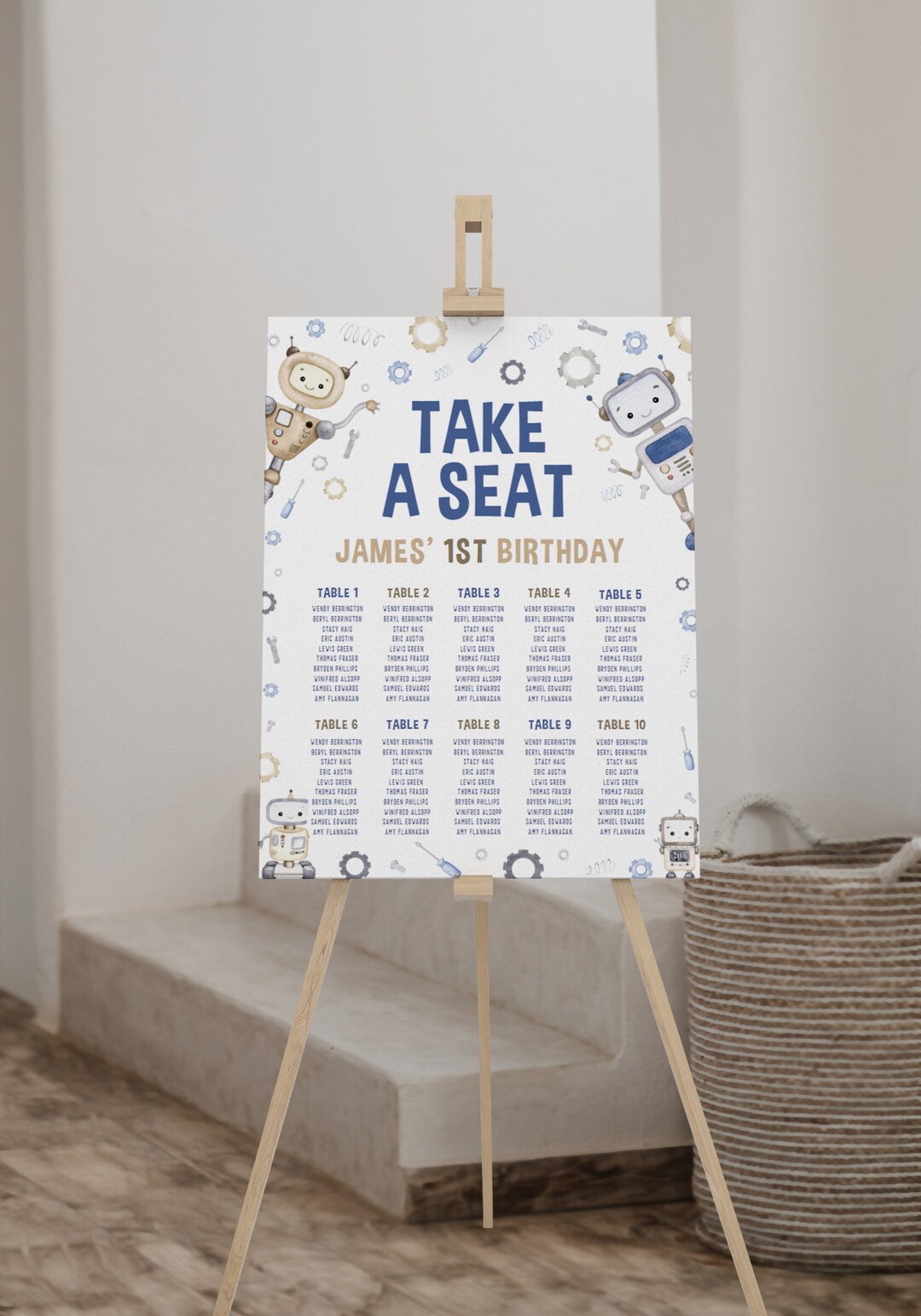 Custom 1st Birthday Party Seating Chart, Blue Little Robots First ...