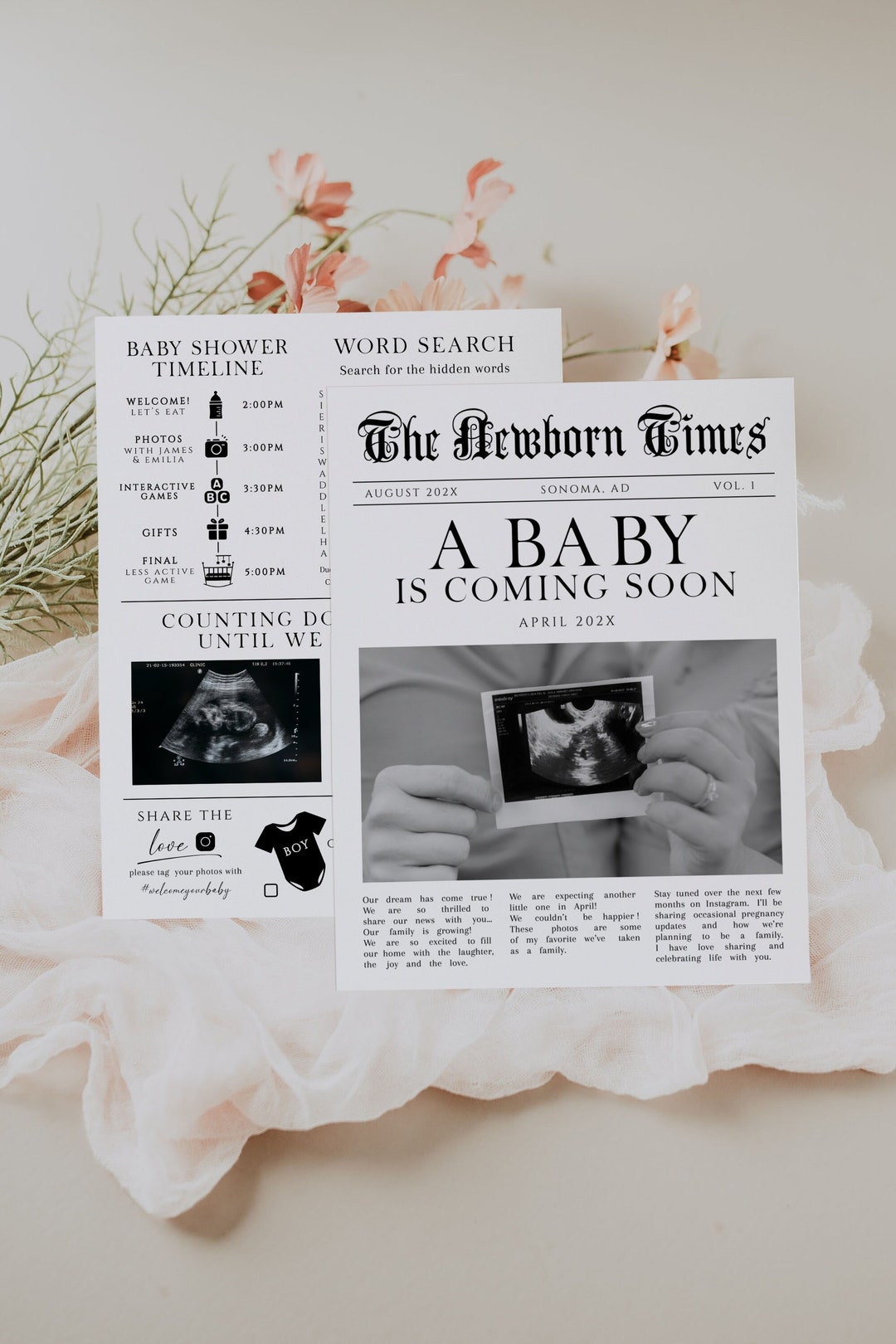 Newspaper Pregnancy Announcement Template, Newspaper Baby Shower ...