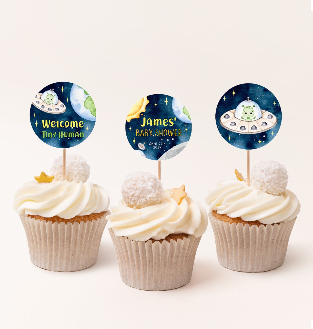 Boys Cakes UFO Galaxy Planets Party Decorations, Alien Cupcake Toppers ...