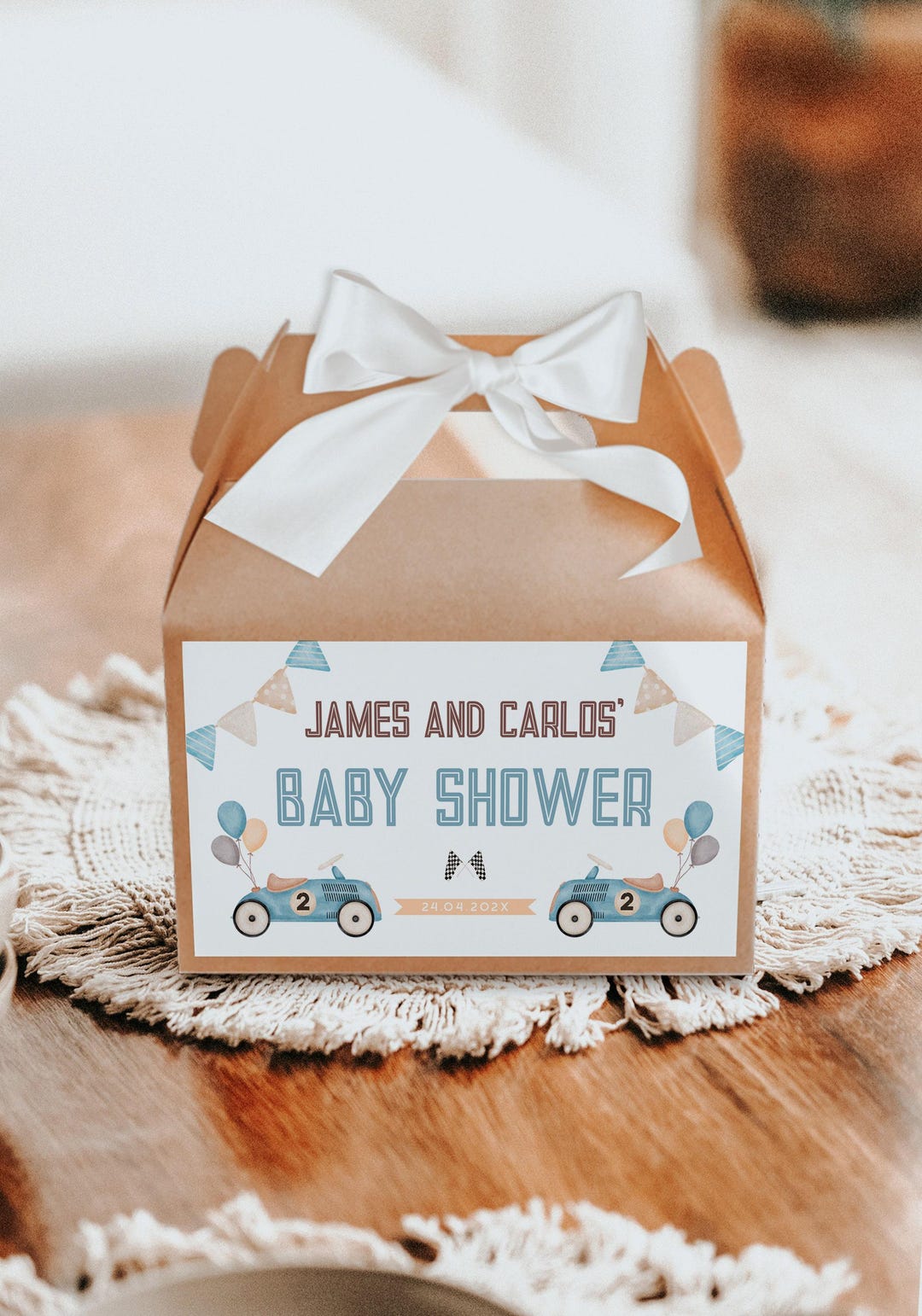 Race Car Twins Baby Shower Gable Box Label Printable, Blue Twins Shower ...