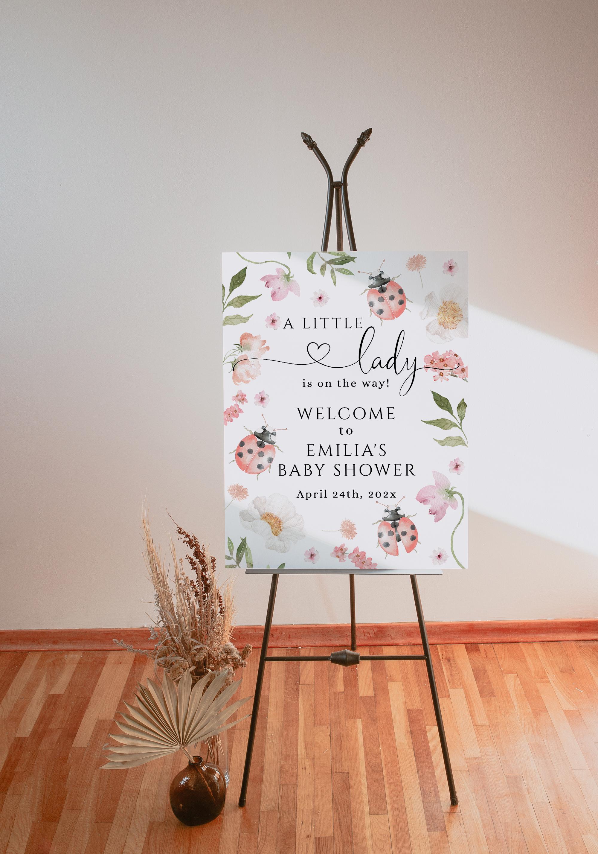 A Little Lady is on Her Way Welcome Sign Printable, Red Ladybug Baby ...