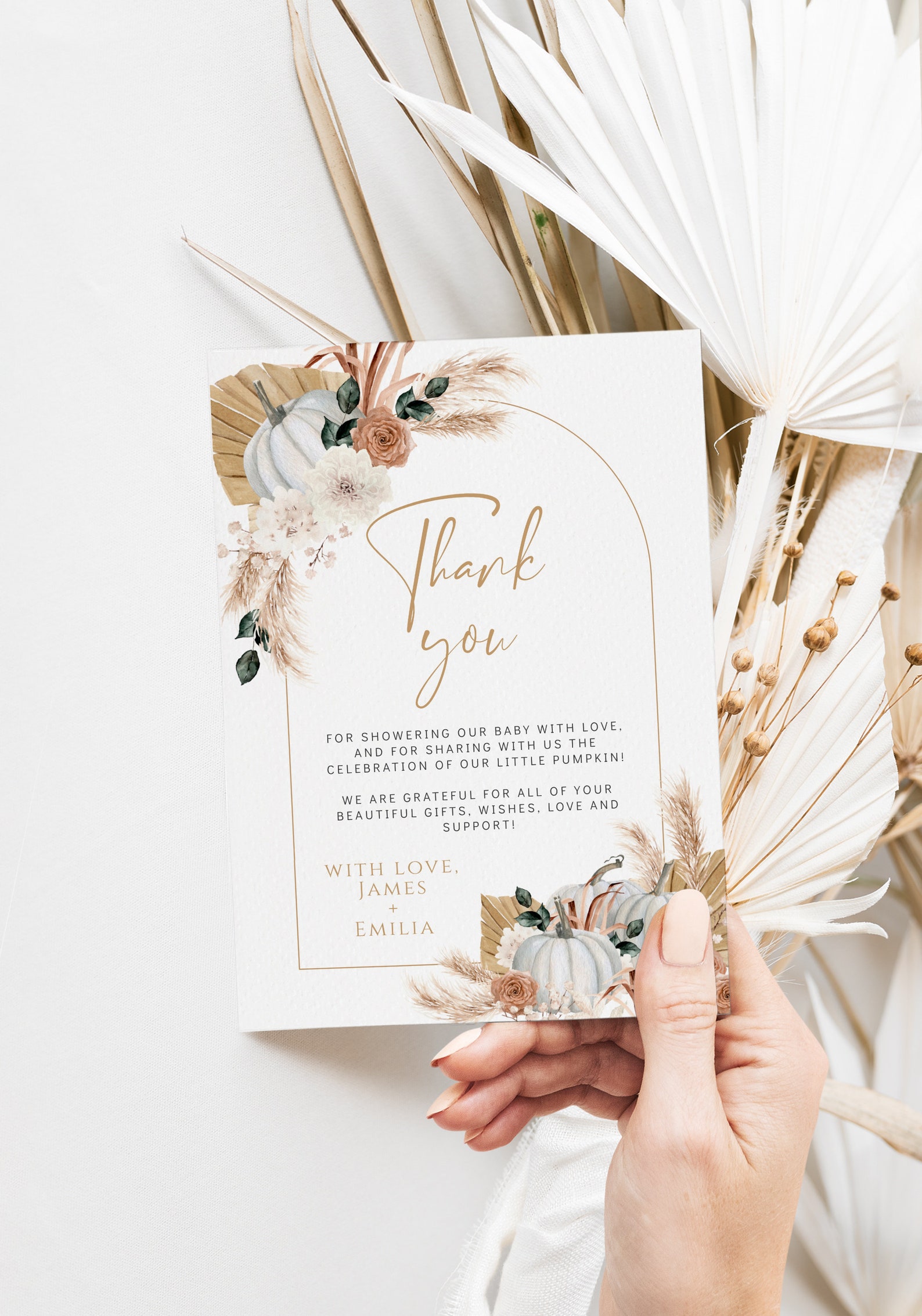 Boho Arch Gender Neutral Thank You Card Baby Shower, Little Pumpkin ...