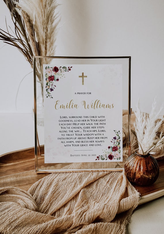 Personalized christening prayer sign for girl, baptism gift sign ...