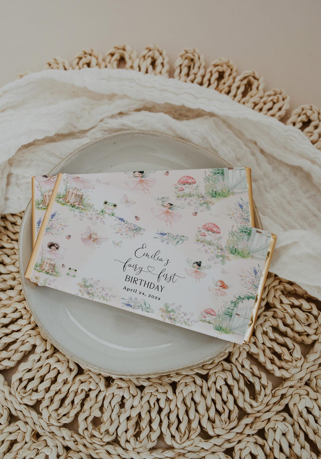Fairy First Birthday Chocolate Bar Wrapper Template, Enchanted Garden ...