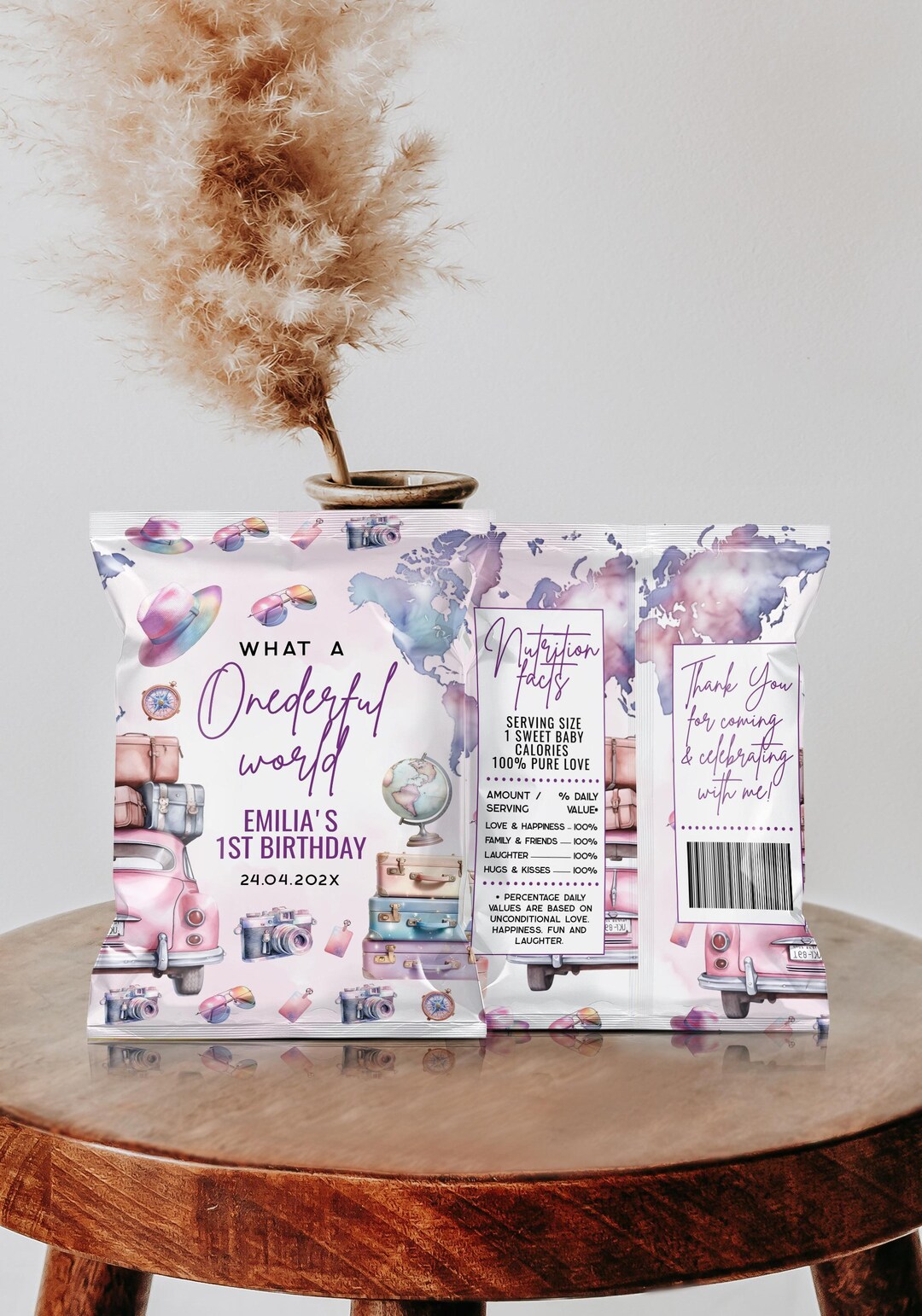 Girl Travel Birthday Chip Bag Label Printable, Onederful World 1st ...