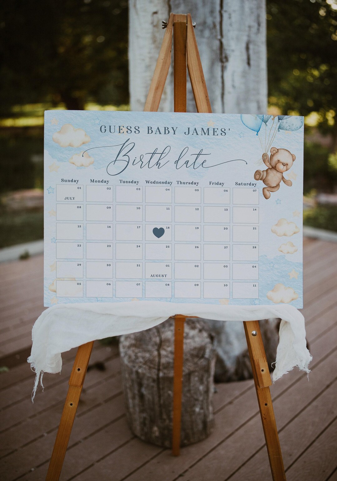 Blue Sky Birthday Prediction Baby Shower Due Date Calendar Printable ...