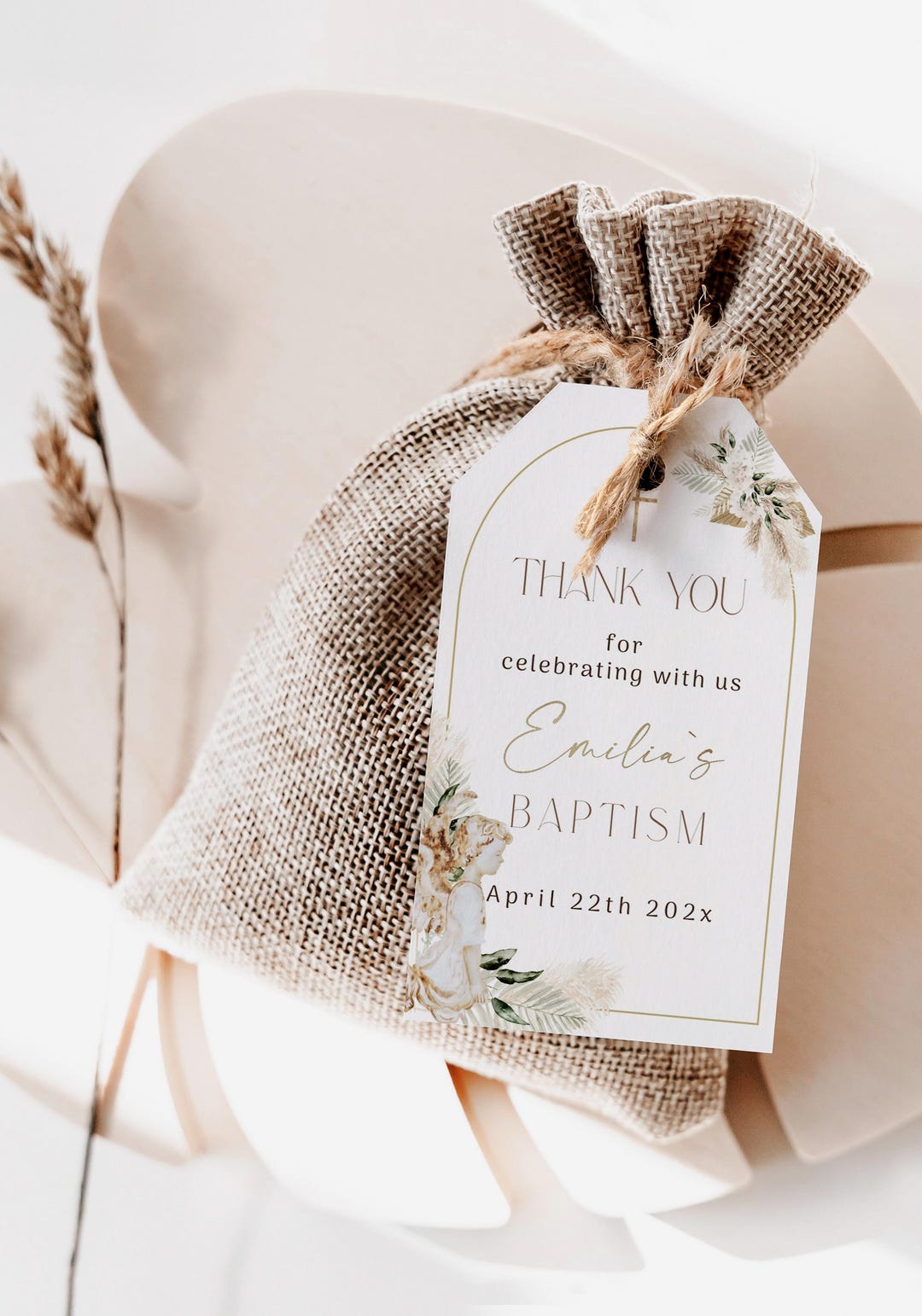 Bohemian Baptism Gift Tag Printable, Arch Angel Thank You Baptism Tag ...