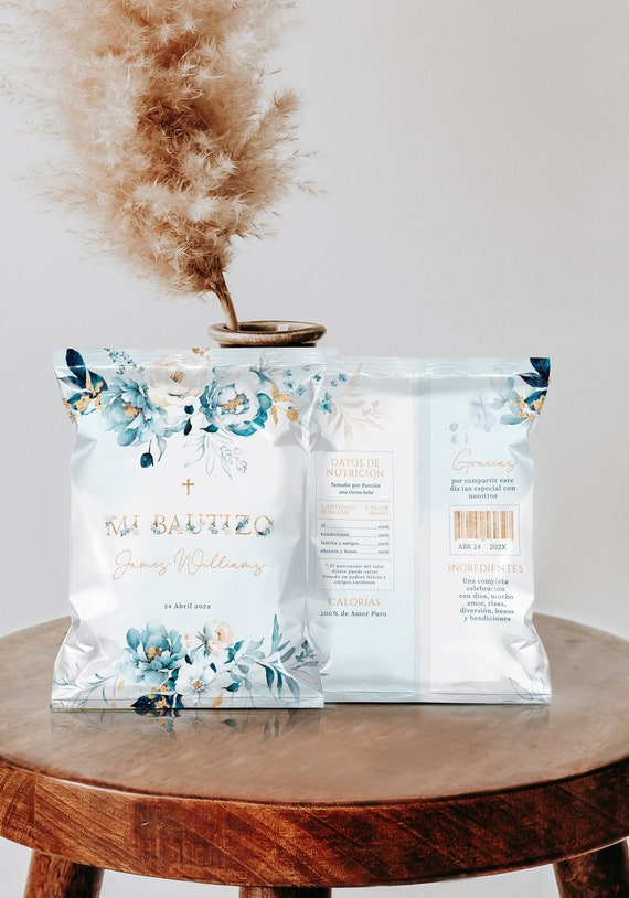 Boy spanish baptism chip bag wrappers, mi bautizo chip bag label ...