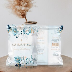 Blue Floral Bautizo Chip Bag Wrappers Printable, Mi Bautizo Chip Bag ...