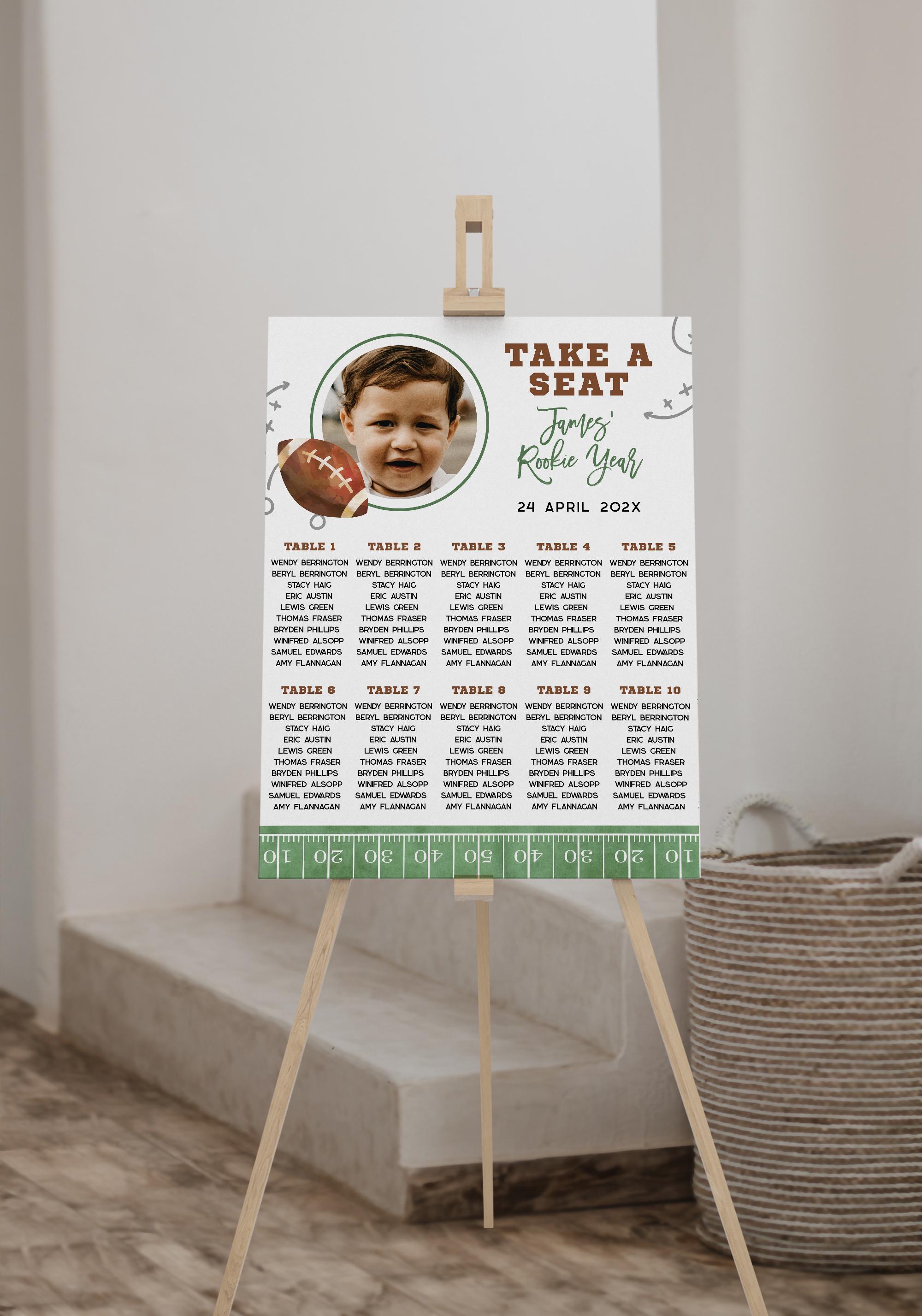 American Football 1st Birthday Seating Chart Printable, Sport 1st ...