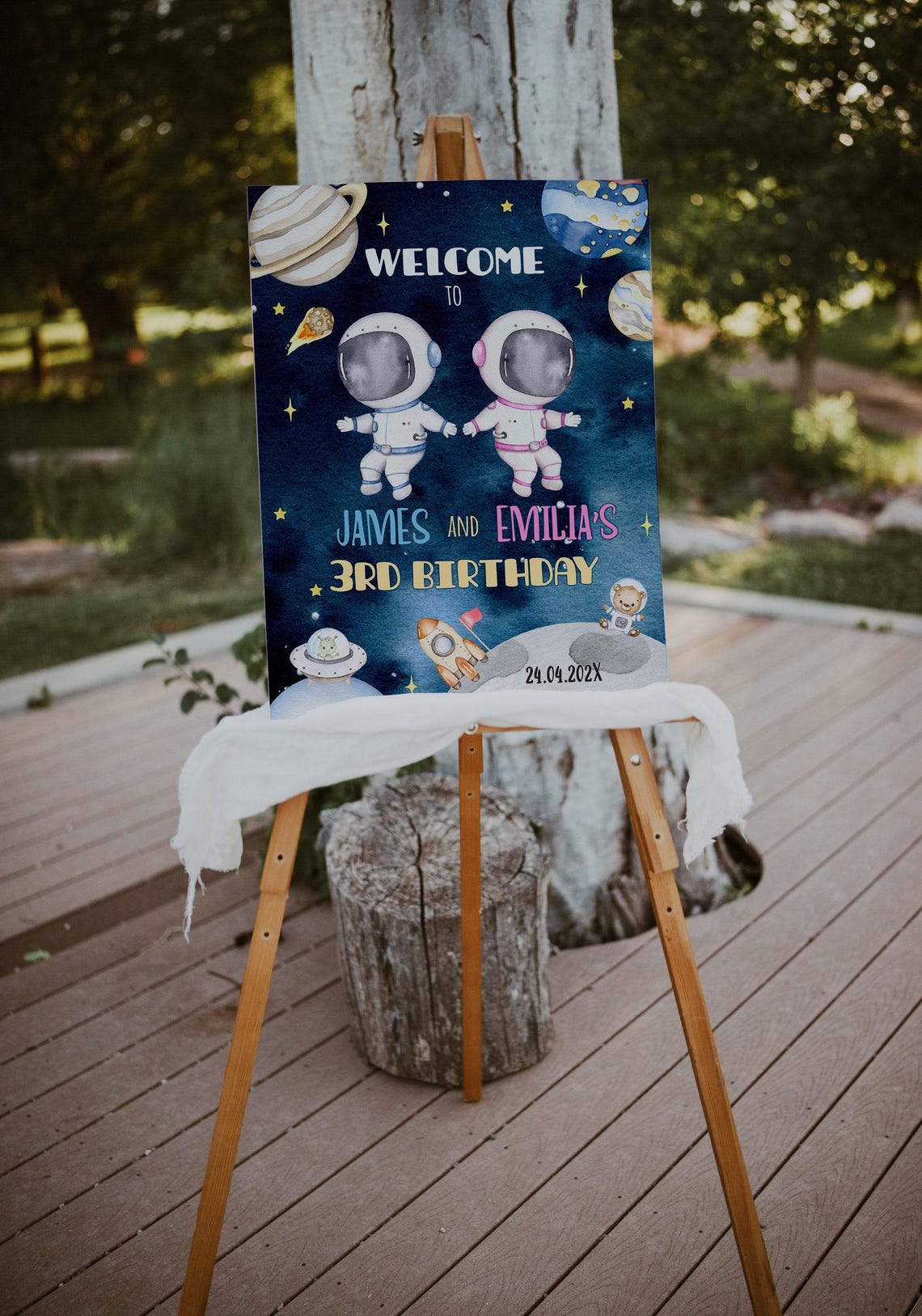 Outer Space Birthday Welcome Poster for Twins Printable, Boy and Girl ...