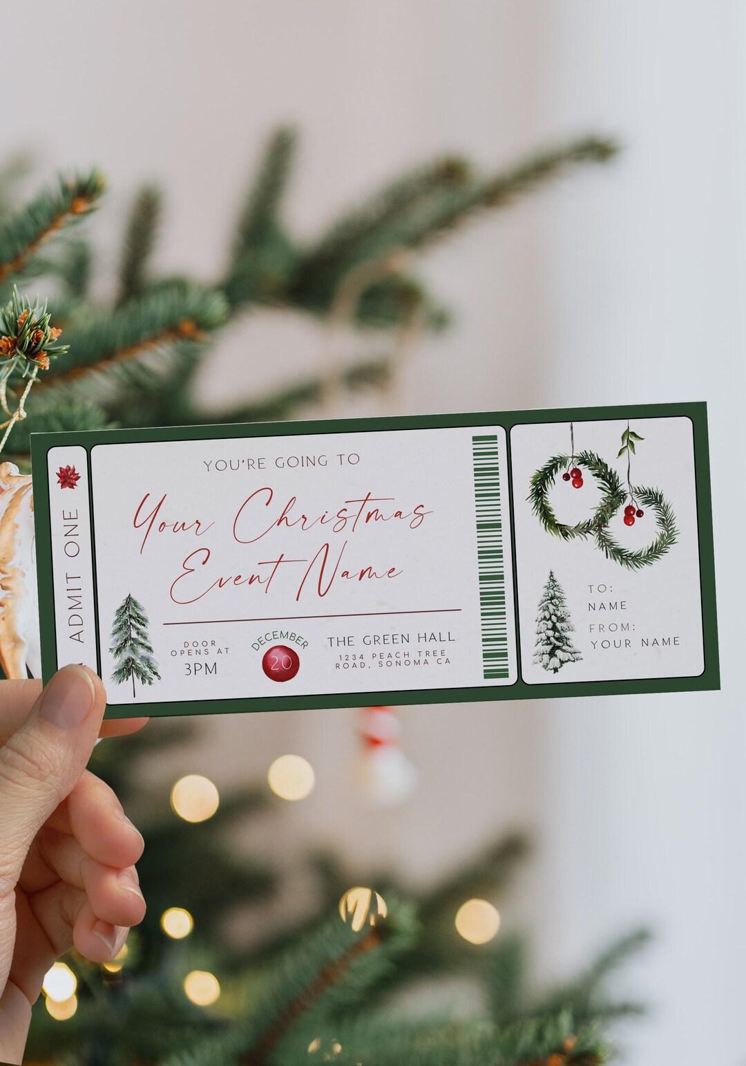 Event Ticket Template, Christmas Gift Surprise Concert Ticket, Holiday ...