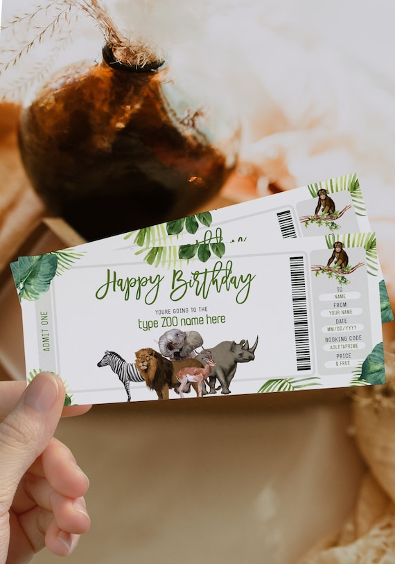 Zoo printable ticket, happy birthday Zoo gift voucher template DIY ...