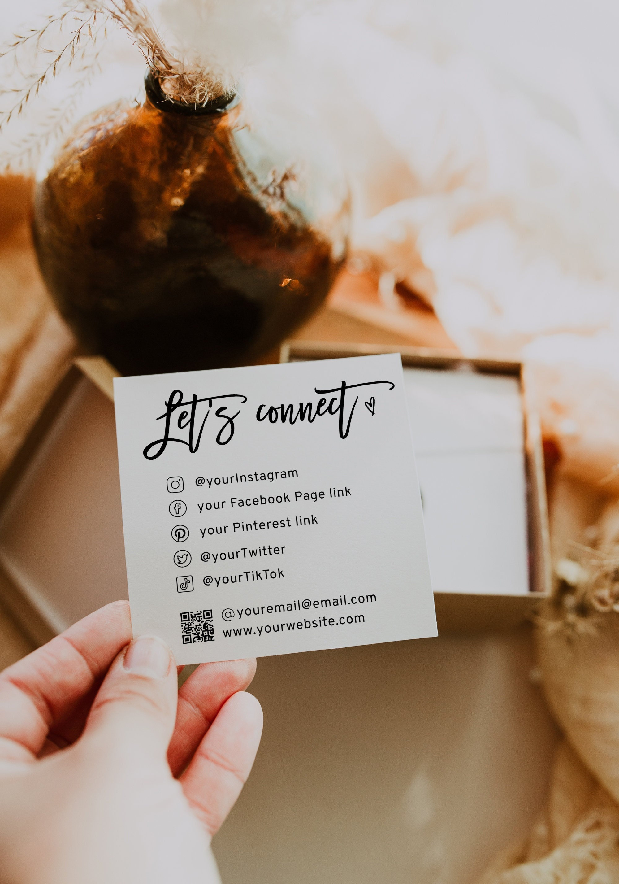 Social Media Card Template Square, Connect With Us Cards, QR Code ...