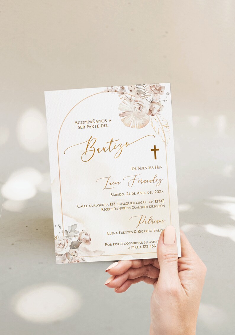 Bohemian Christening Invitations, Bautizo Invitations Spanish, Mi ...