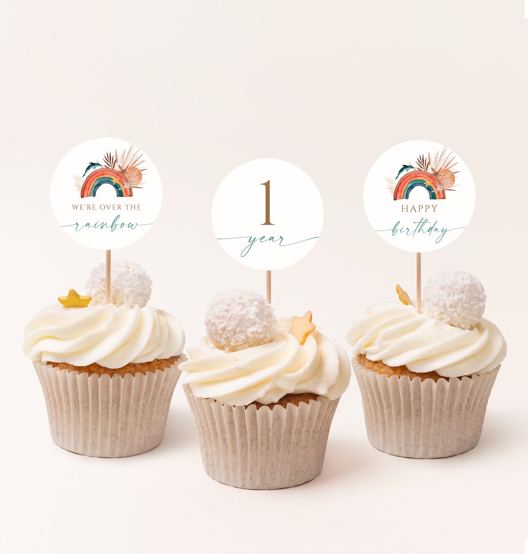 Boho Oneder the Sea Rainbow Girl Birthday Cake Toppers, Printable ...