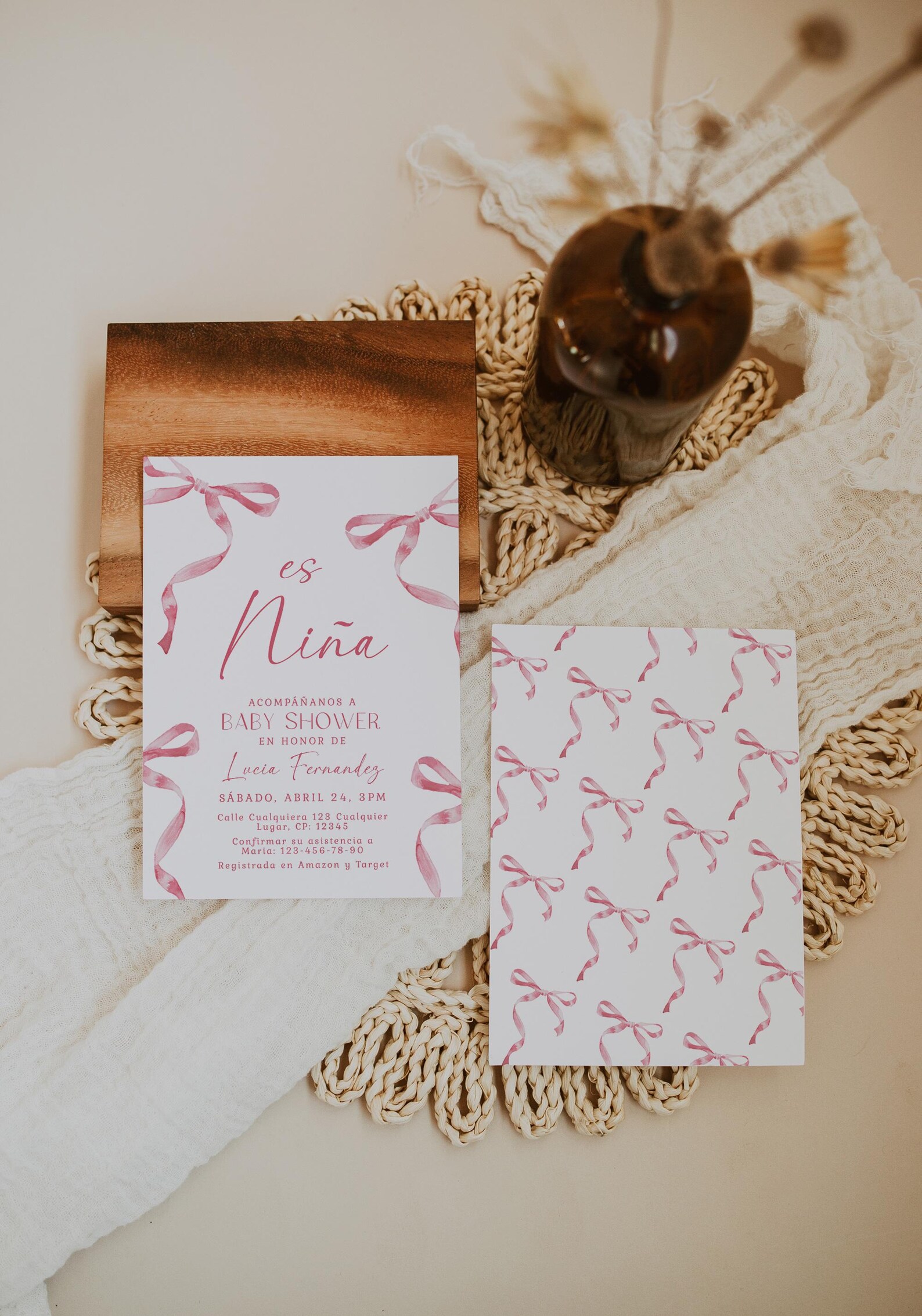 Es Niña Invitacion Para Baby Shower Printable, Pink Ribbon Spanish Baby ...