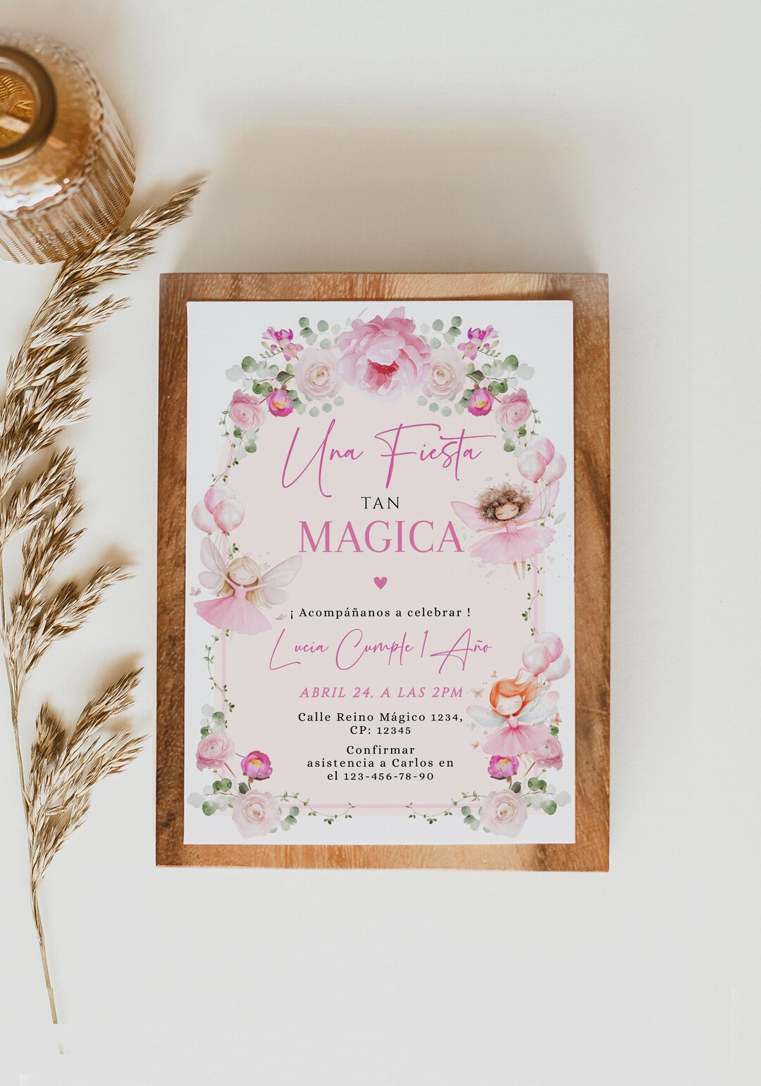 Una Fiesta Tan Mágica Invitacion, Arch Pink Floral Fairies Spanish ...