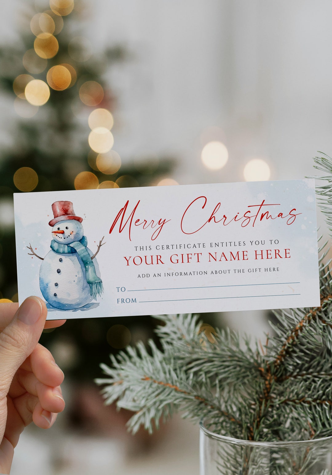 Snowman Gift Certificate Printable, Christmas Gift Voucher, Editable ...