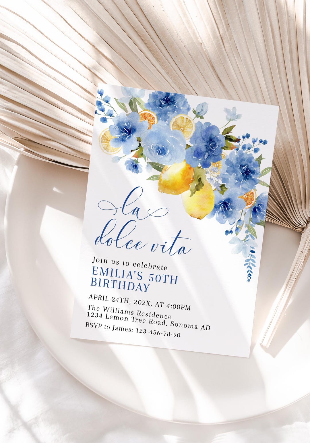 La Dolce Vita 50th Birthday Party Invitation Template, Citrus Blue ...