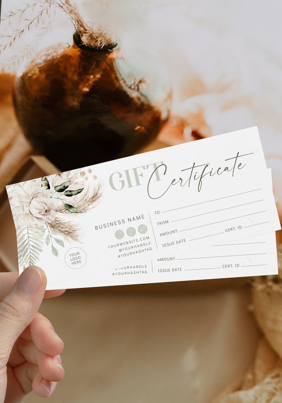 Bohemian Gift Certificate Template Modern, Business Gift Voucher, Photo ...