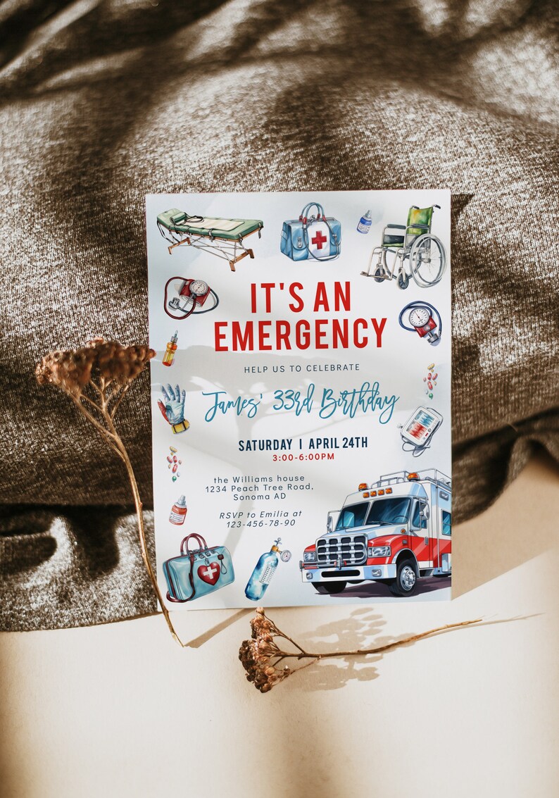 Editable Paramedic Birthday Party Invitation Printable, Adult Birthday ...