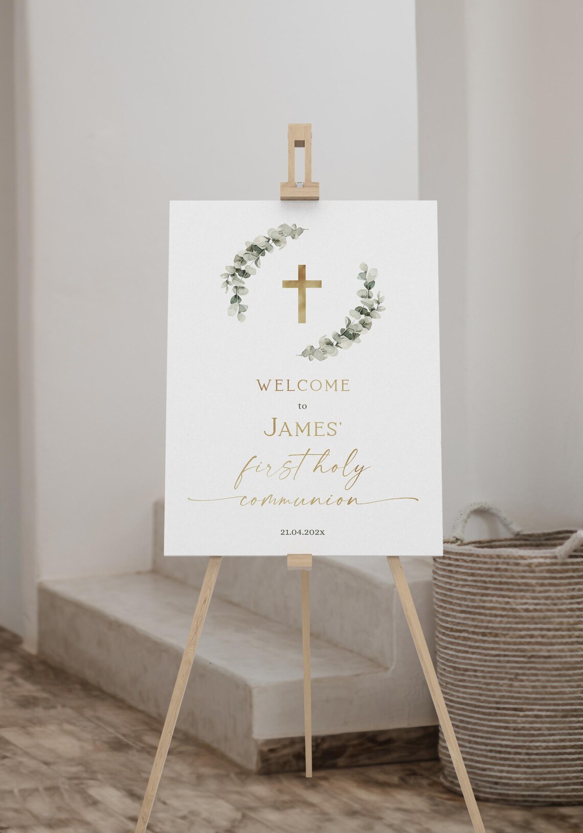 First Holy Communion Welcome Sign Printable, Eucalyptus Minimalist ...