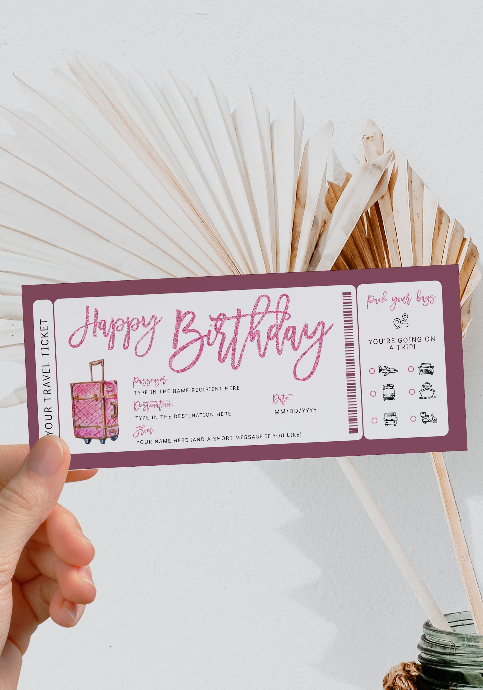 Printable Birthday Pass Template Surprise Vacation Ticket - Etsy