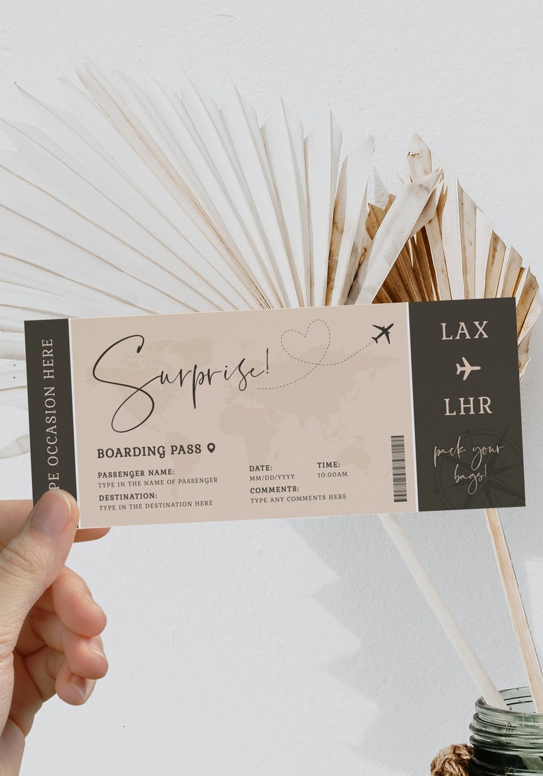 Editable Boarding Pass Template, Birthday Surprise Airplane Ticket ...