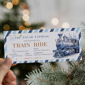 The Polar Express Train Ticket Printable, Blue Holiday Travel Gift ...