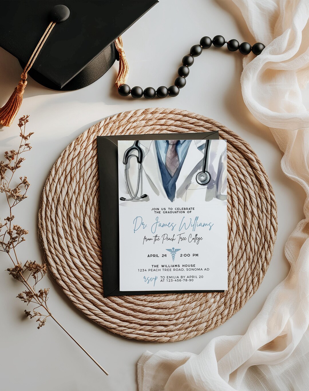 Medical Doctor Graduation Invite for Man Printable, Modern Blue Medical ...
