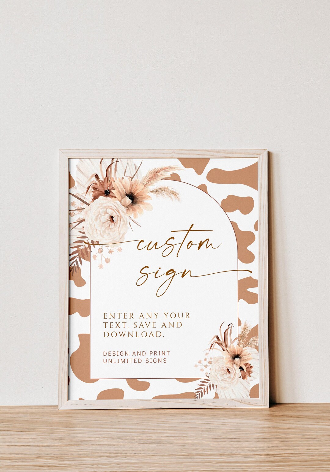 Bohemian Holy Cow Custom Table Sign Printable, Boho Floral Arch Baby ...