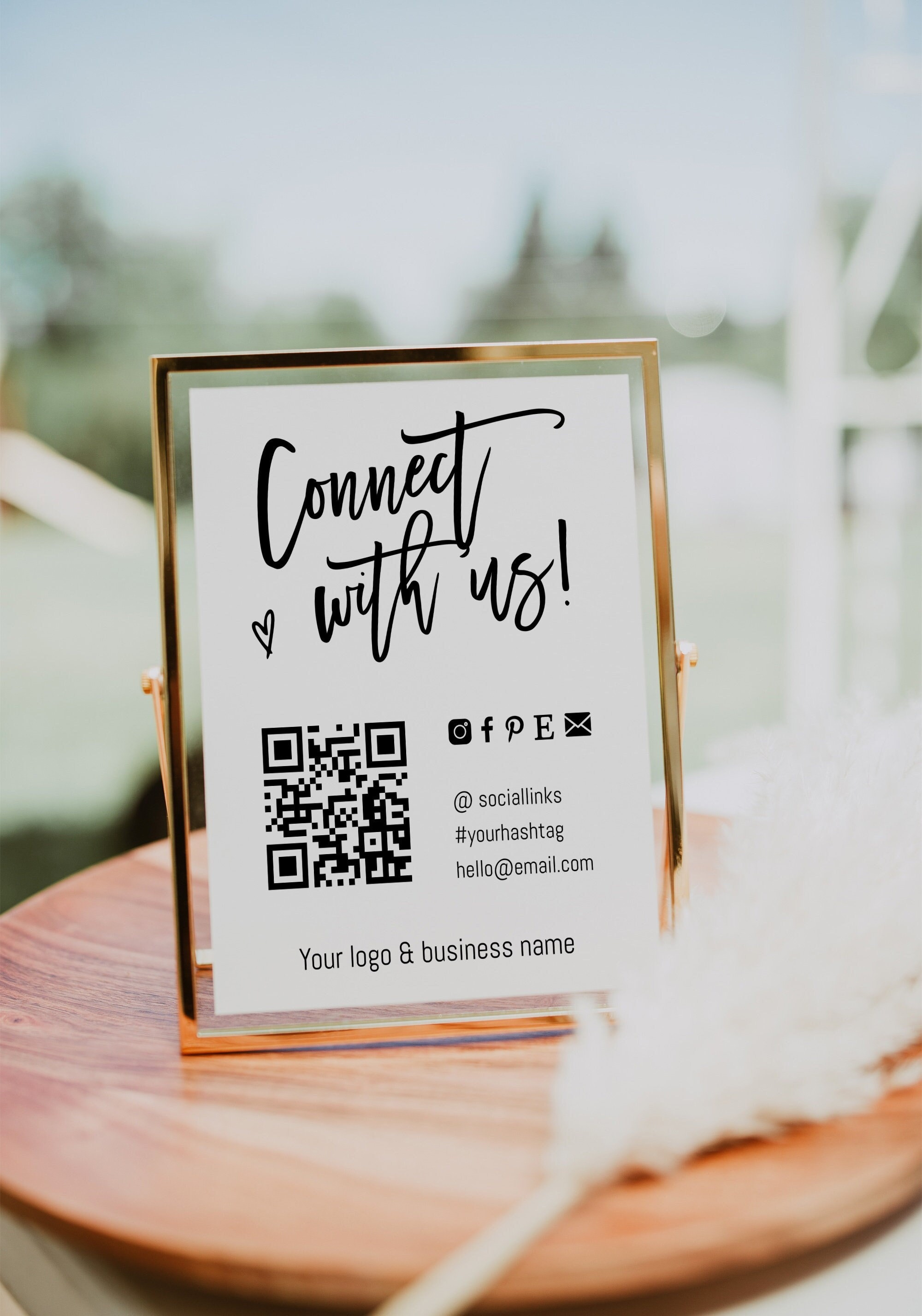 Social Media Sign Template Connect With Us Sign QR Code - Etsy