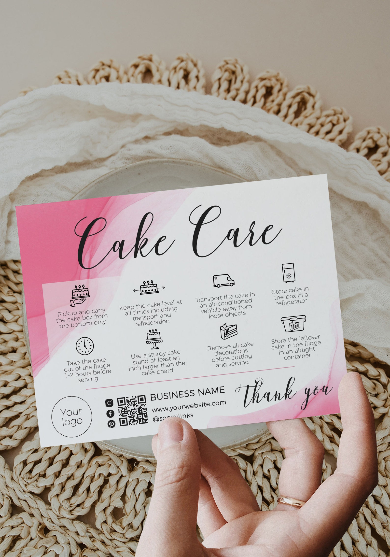 Cake Care Card Instructions Printable Cake Care Guide - Etsy