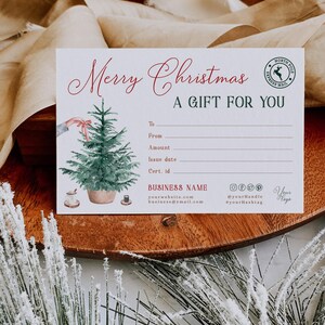 Merry Christmas Gift Certificate Card Printable, Evergreen Tree Winter ...