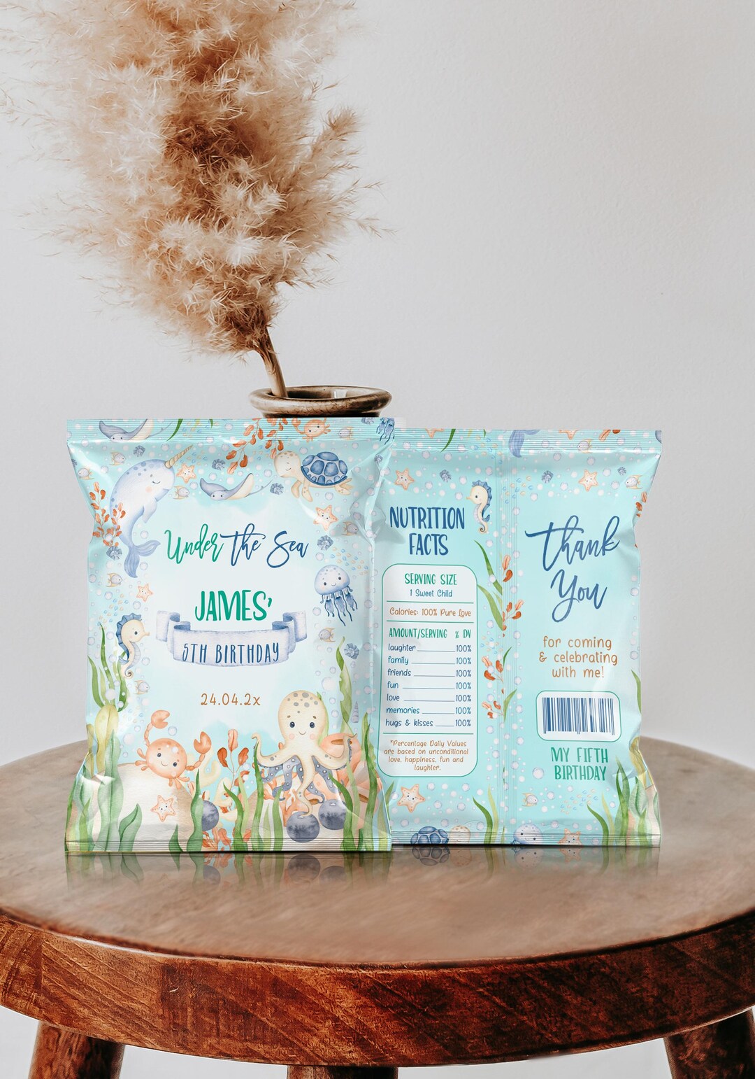 Under the Sea 5th Birthday Chip Bag Label Template, Sea Creatures Fifth ...