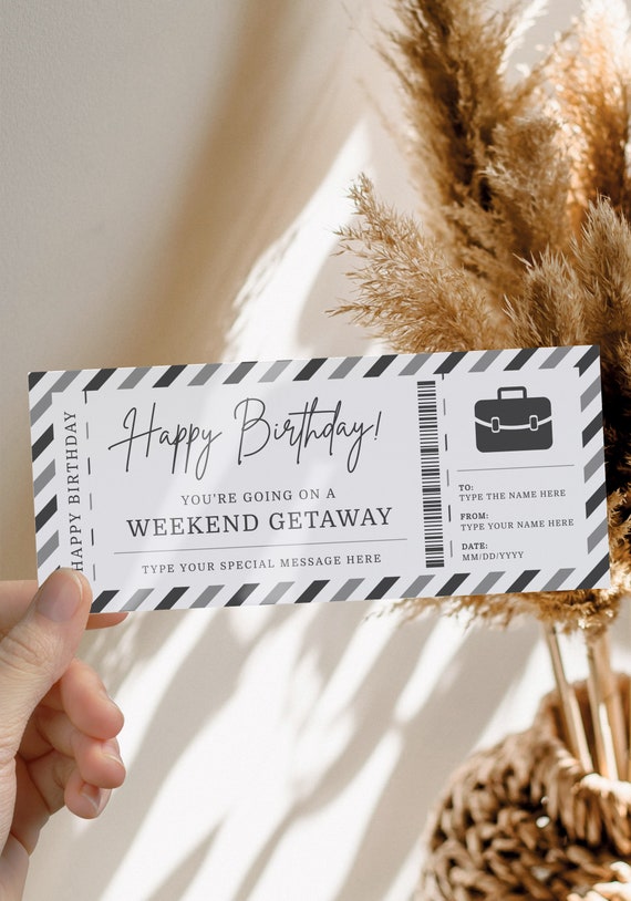 Weekend getaway voucher ticket coupon card, editable boarding pass ...