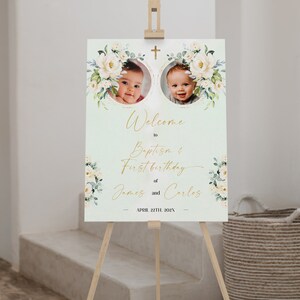 Baptism & 1st Birthday Welcome Sign Twins, Baptism Welcome Poster Twins ...