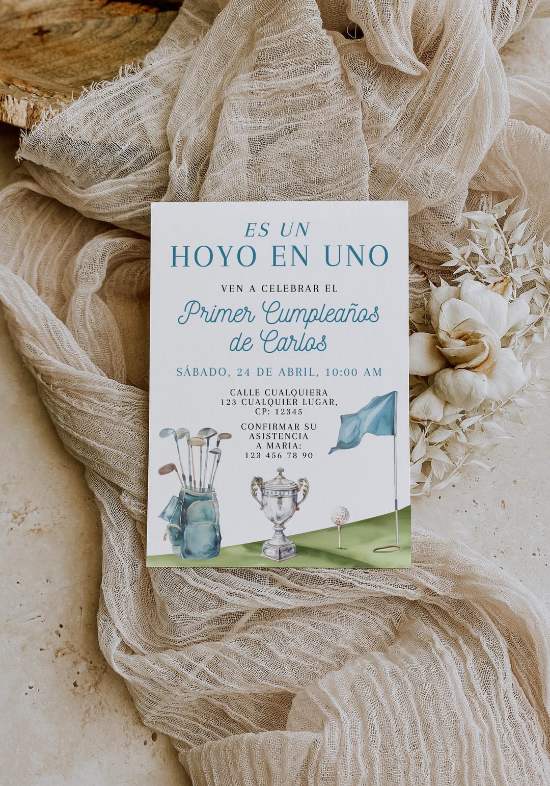 Es Un Hoyo En Uno Cumple Invitacion Template, Golf Spanish Birthday Invite, Invitación a La ...